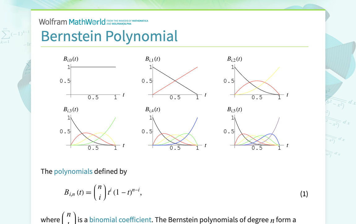 Bernstein Polynomial -- from Wolfram MathWorld