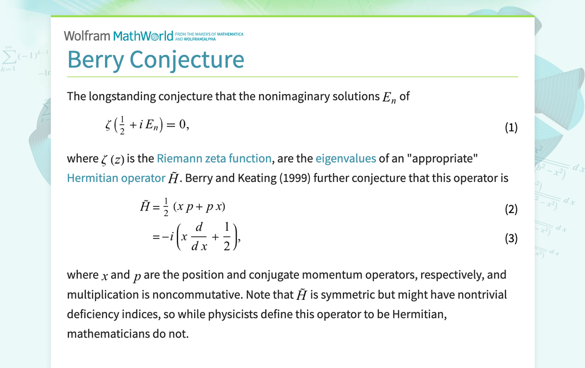 Berry Conjecture -- from Wolfram MathWorld