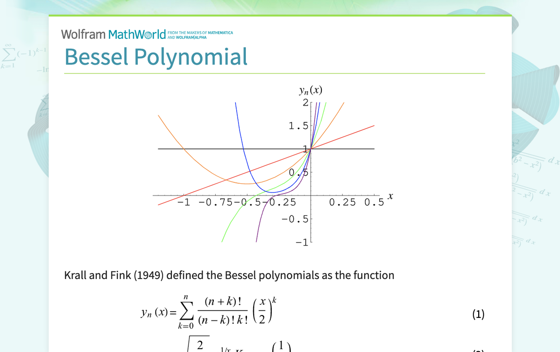 Bessel Polynomial -- from Wolfram MathWorld