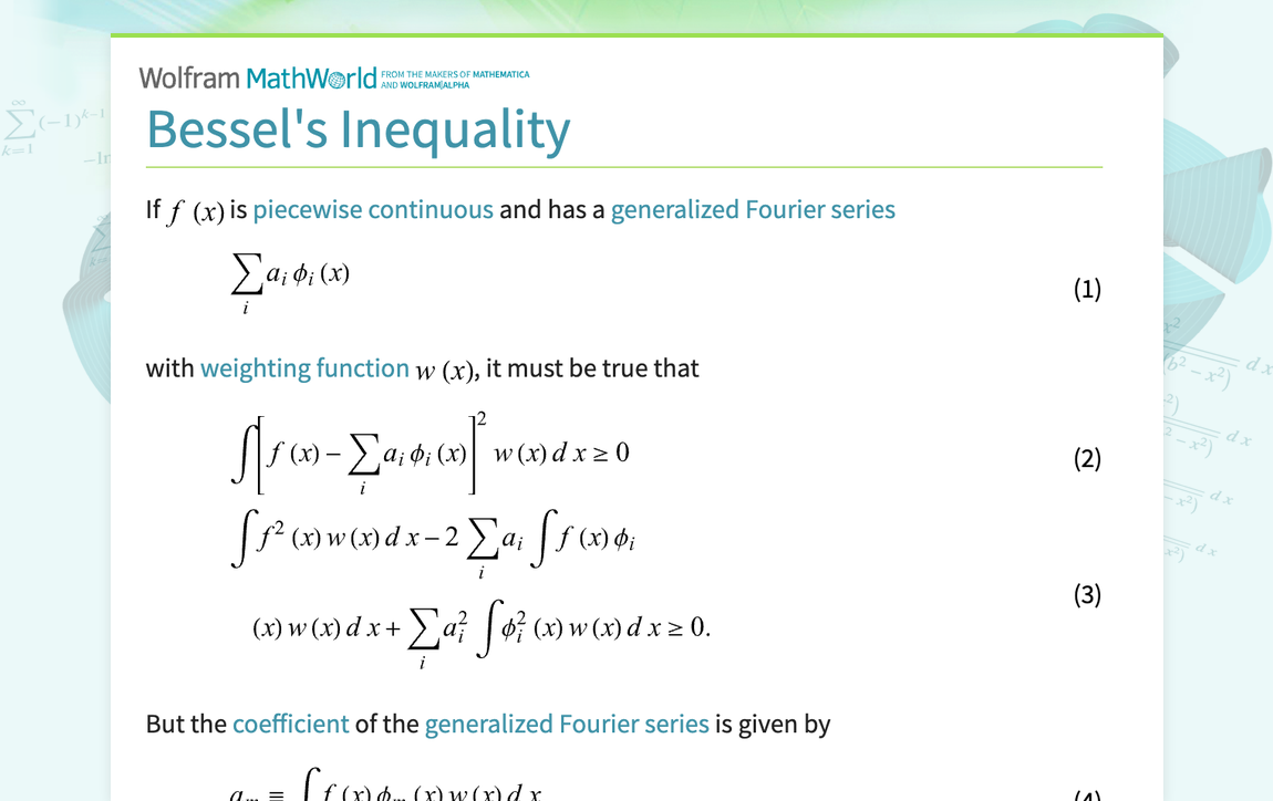 Bessel's Inequality -- from Wolfram MathWorld