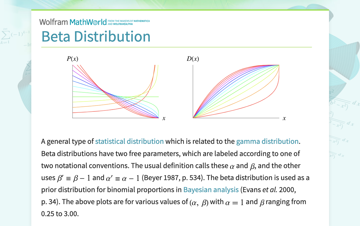 Beta Distribution From Wolfram Mathworld