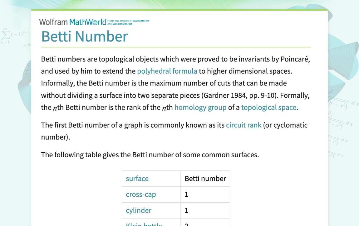 Betti Number -- from Wolfram MathWorld