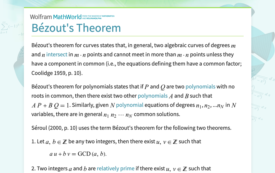 Bézout S Theorem From Wolfram Mathworld