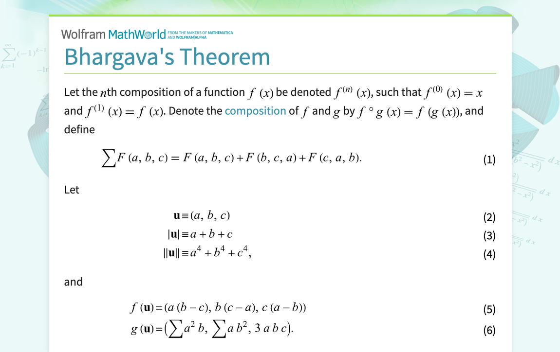 Bhargava's Theorem -- from Wolfram MathWorld