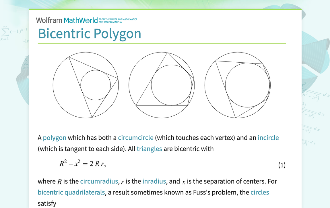 Bicentric Polygon -- from Wolfram MathWorld