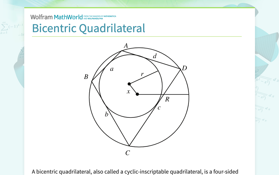 Bicentric Quadrilateral -- from Wolfram MathWorld