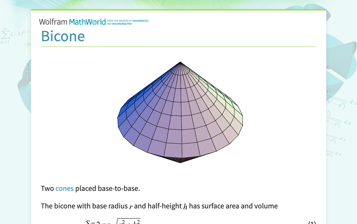 Bicone -- from Wolfram MathWorld