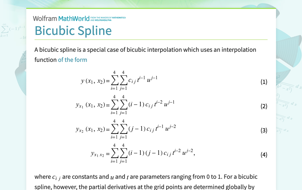 Bicubic Spline -- from Wolfram MathWorld