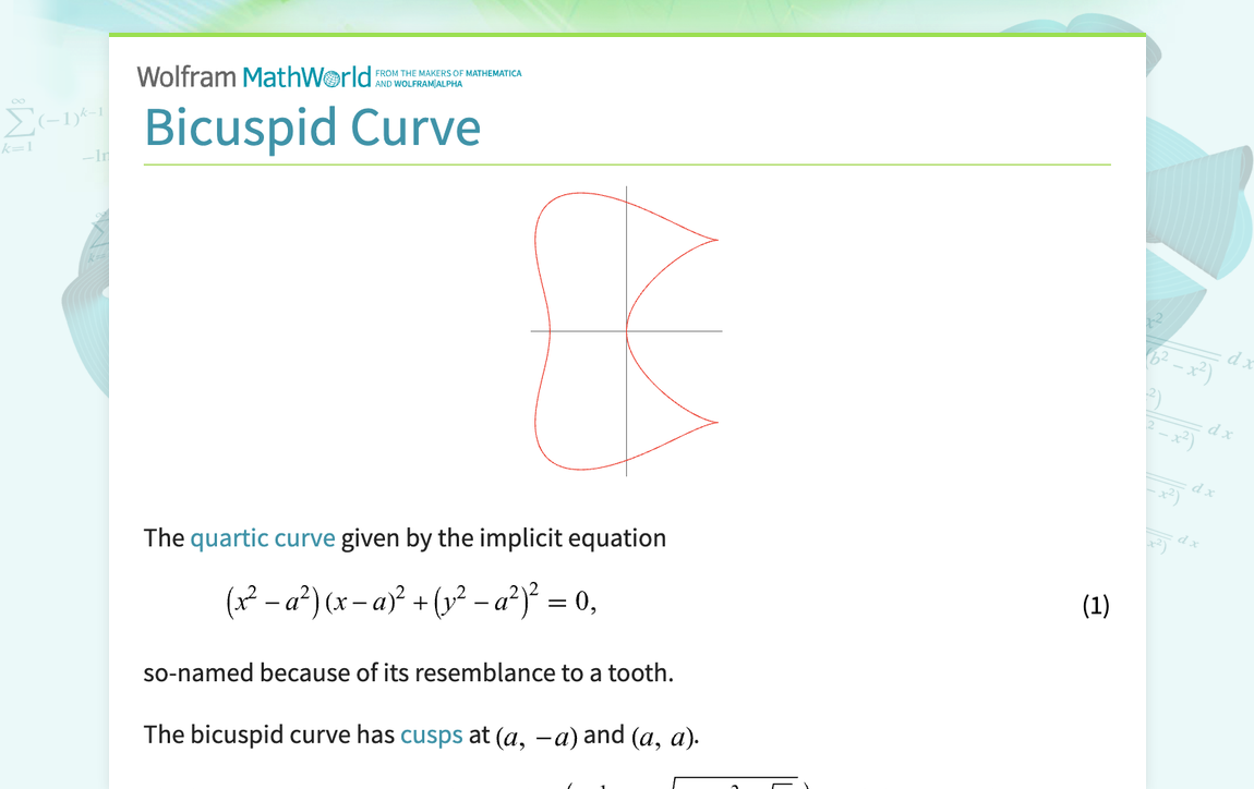 Bicuspid Curve -- from Wolfram MathWorld