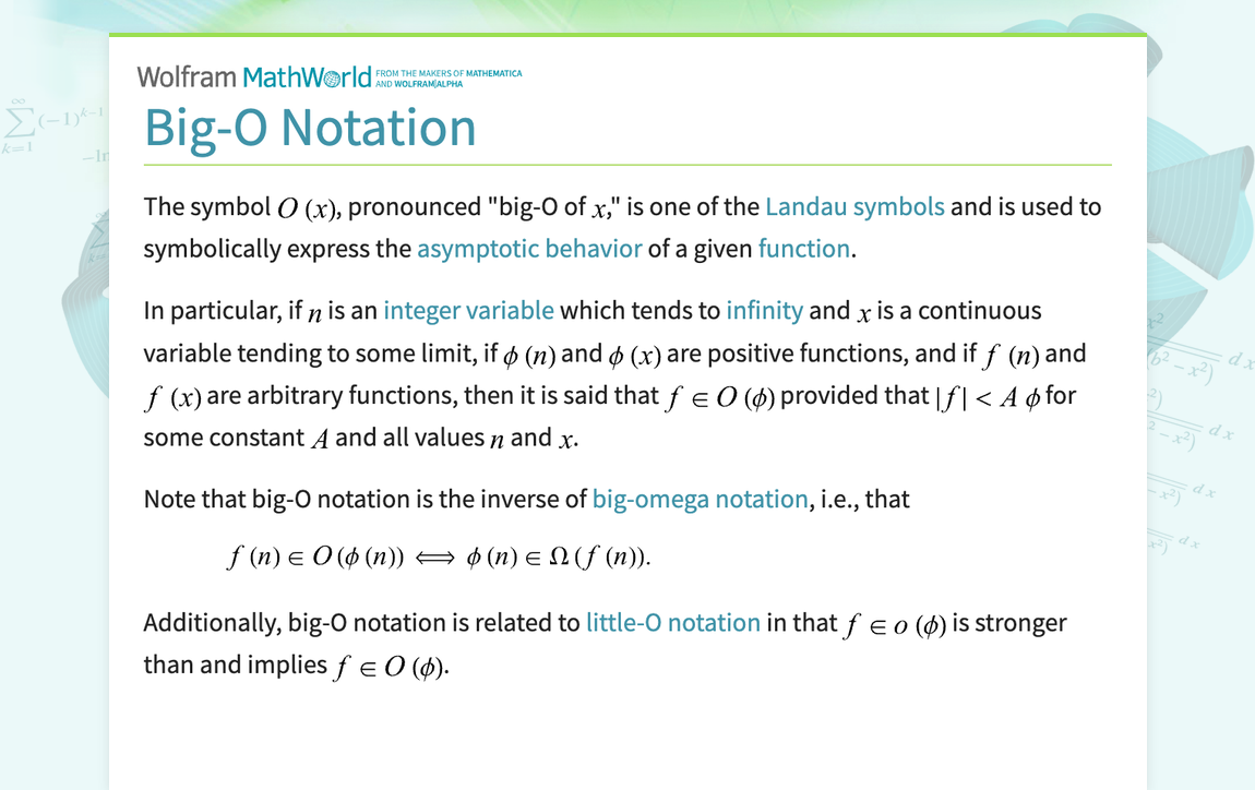 Big-O Notation -- from Wolfram MathWorld