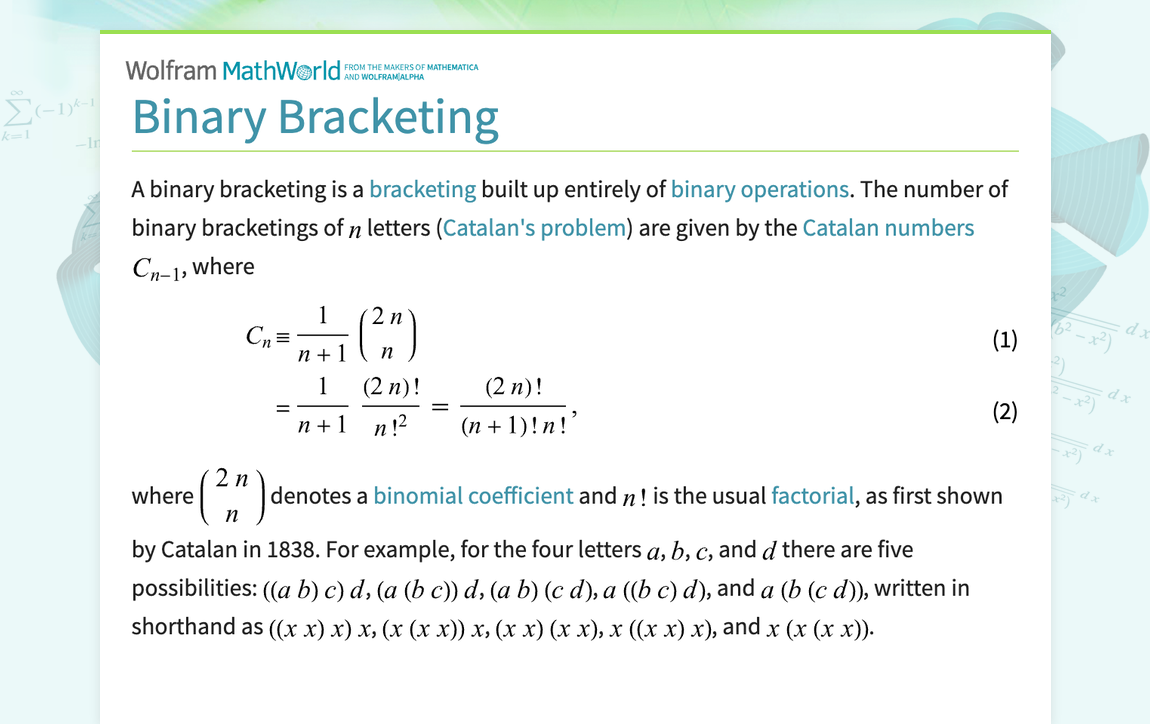 Binary Bracketing -- from Wolfram MathWorld