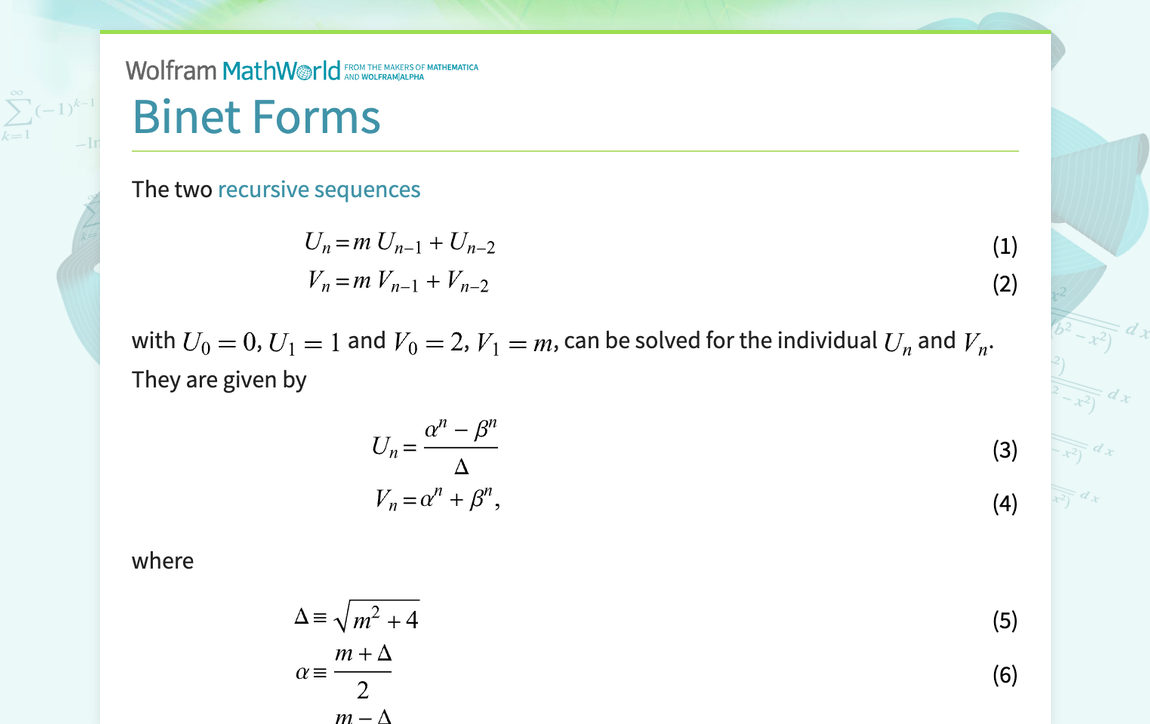 Binet Forms -- from Wolfram MathWorld