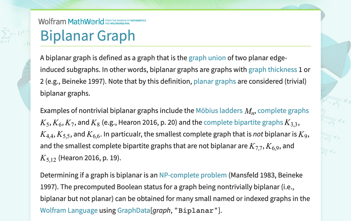 Biplanar Graph -- from Wolfram MathWorld