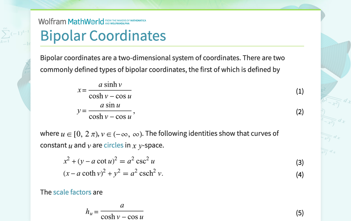 Bipolar Coordinates From Wolfram Mathworld