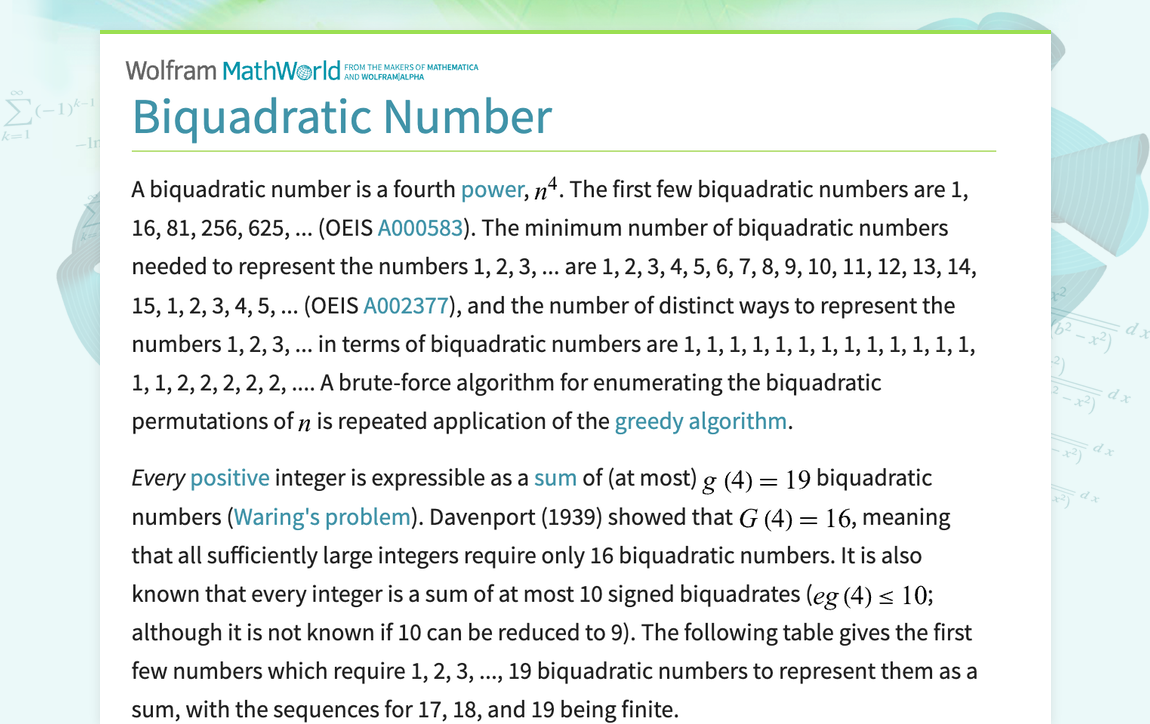 Biquadratic Number -- from Wolfram MathWorld