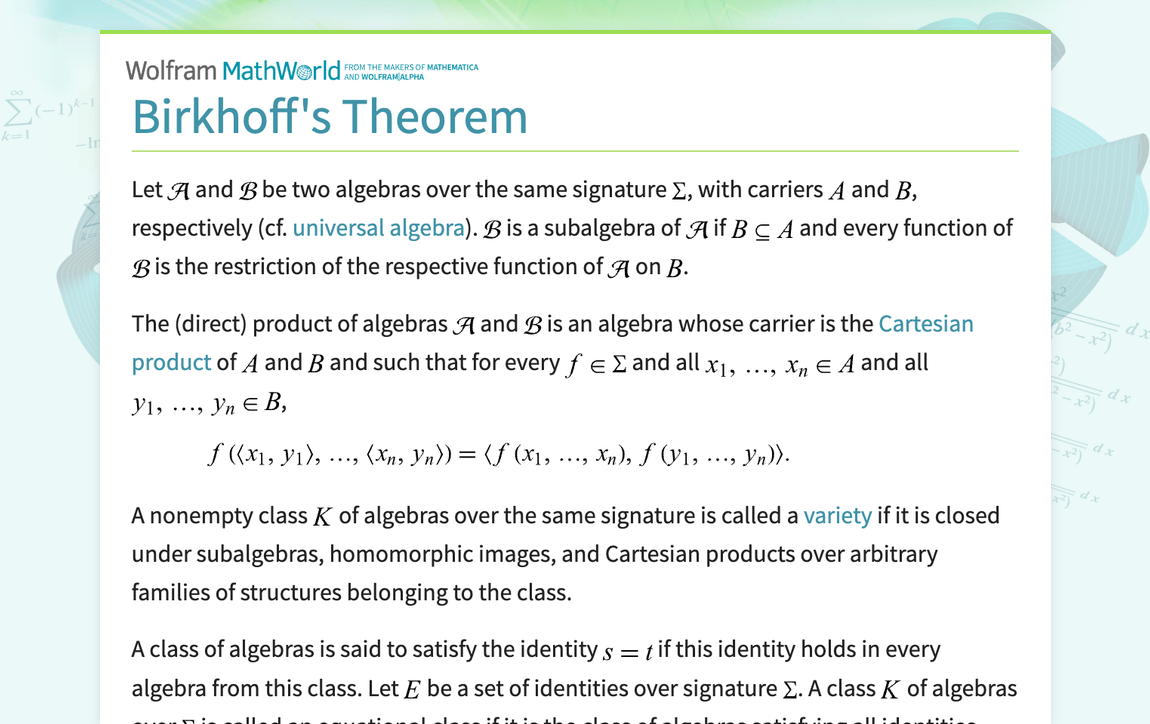 Birkhoff's Theorem -- from Wolfram MathWorld
