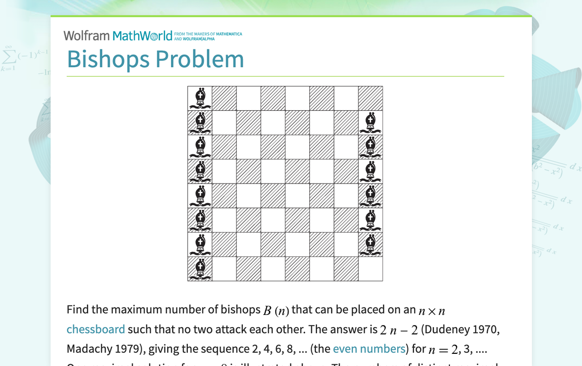 Bishops Problem -- from Wolfram MathWorld