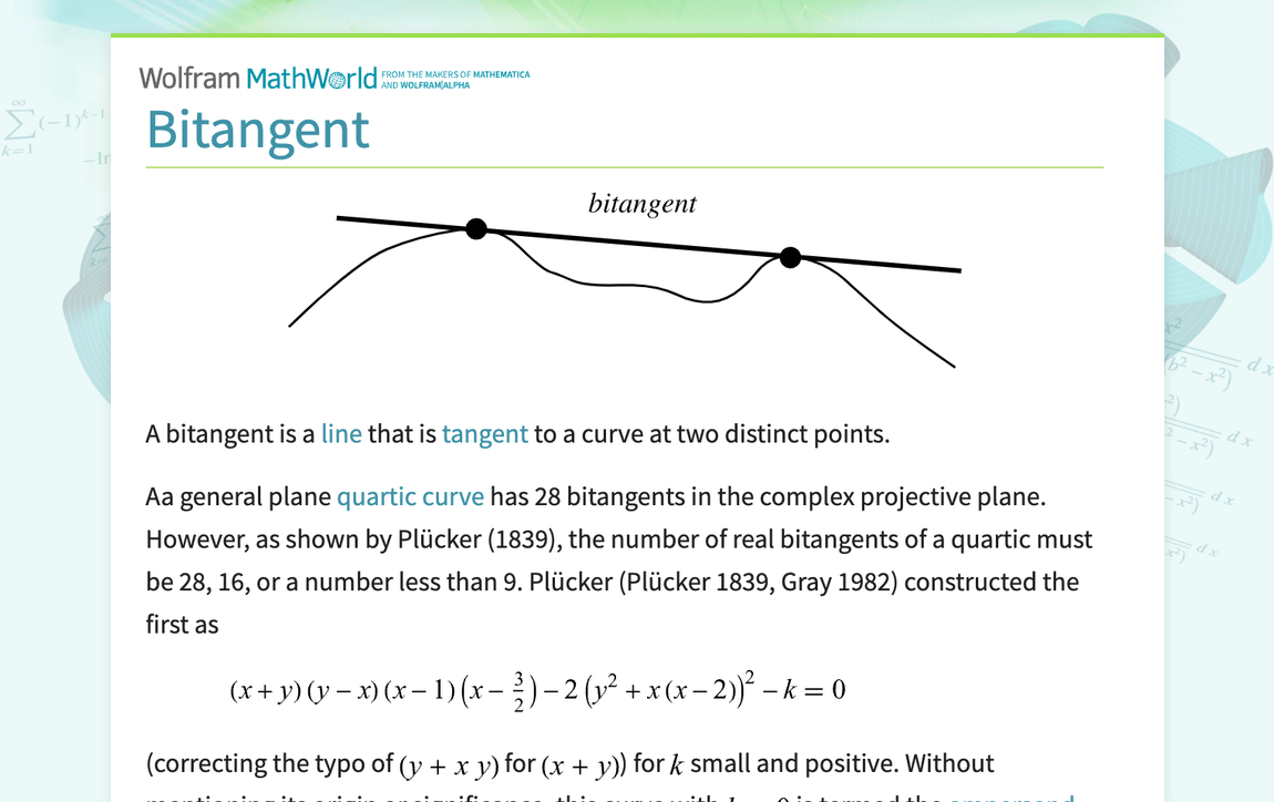 Bitangent -- from Wolfram MathWorld