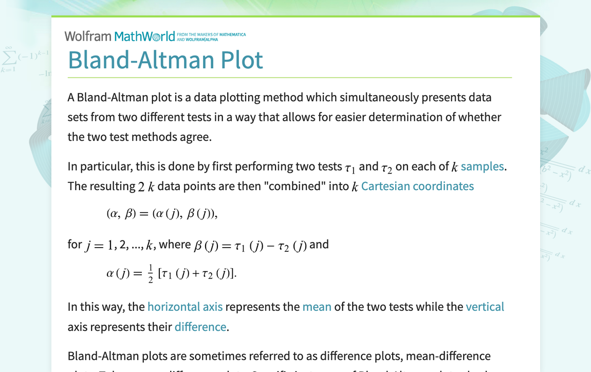 Bland-Altman Plot -- from Wolfram MathWorld