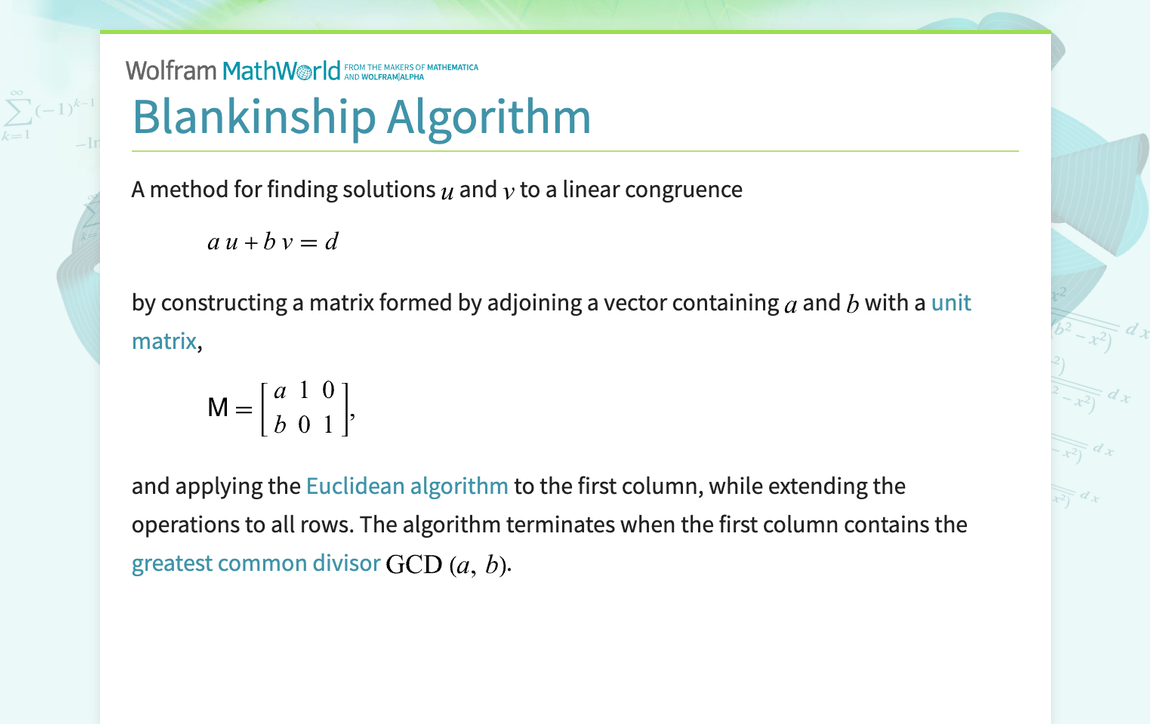 Blankinship Algorithm From Wolfram Mathworld