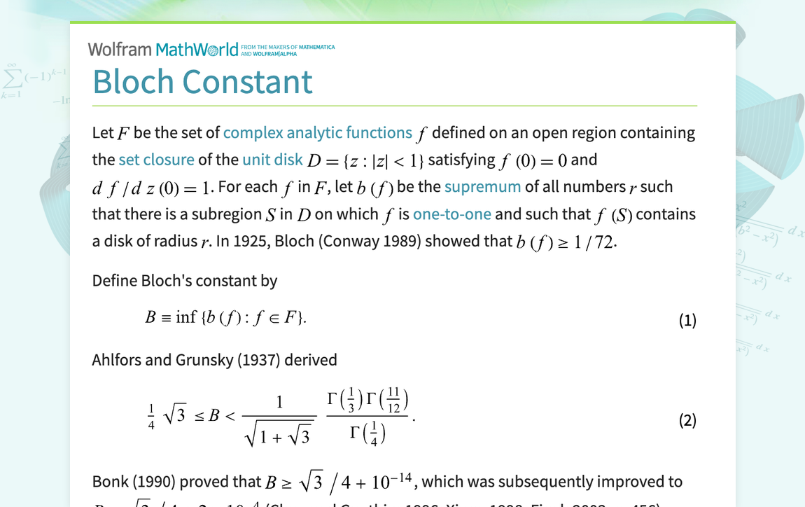 Bloch Constant -- from Wolfram MathWorld