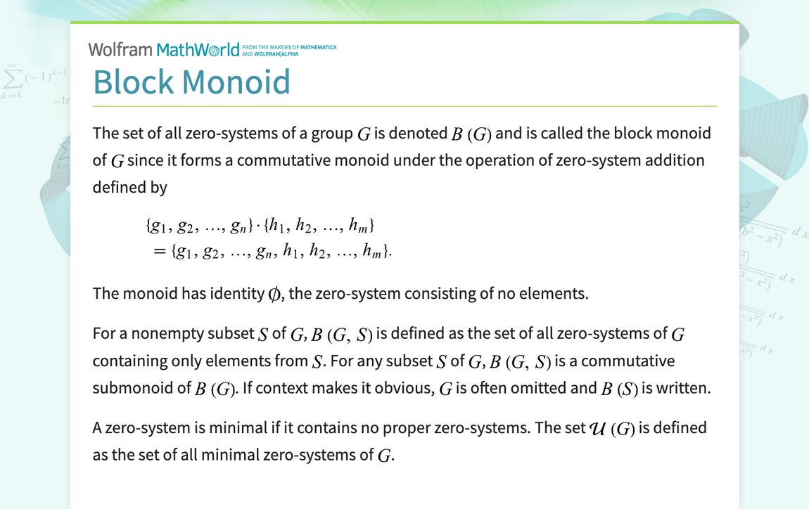 Block Monoid -- from Wolfram MathWorld