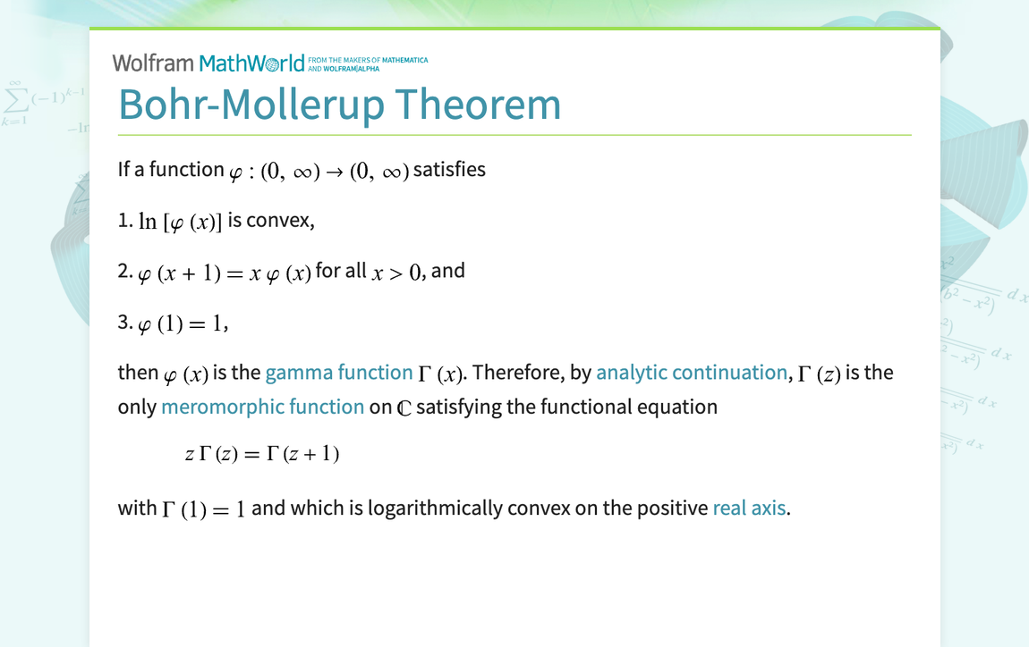 Bohr Mollerup Theorem From Wolfram Mathworld