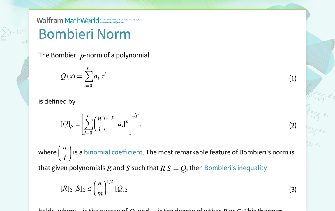 Bombieri Norm -- from Wolfram MathWorld