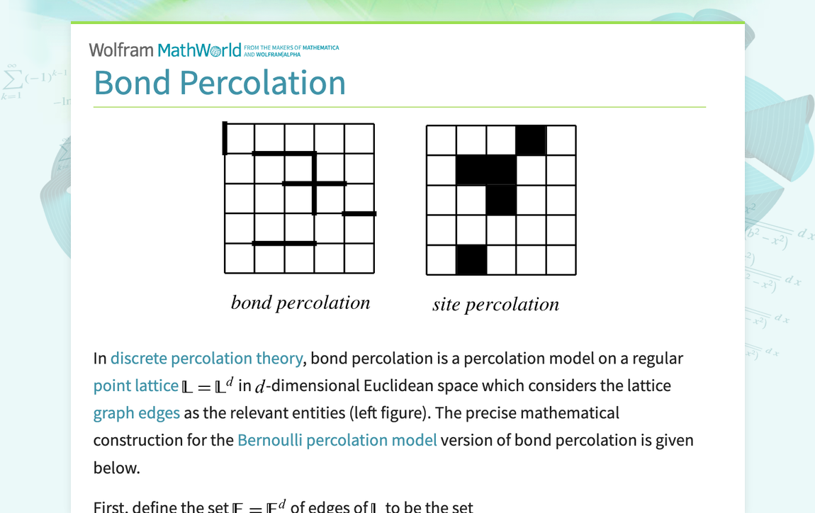 Bond Percolation -- from Wolfram MathWorld