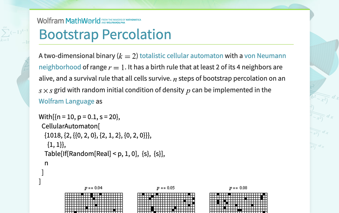 Bootstrap Percolation From Wolfram Mathworld