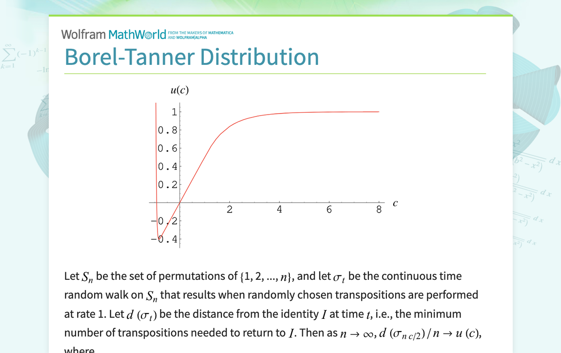 Borel-Tanner Distribution -- from Wolfram MathWorld