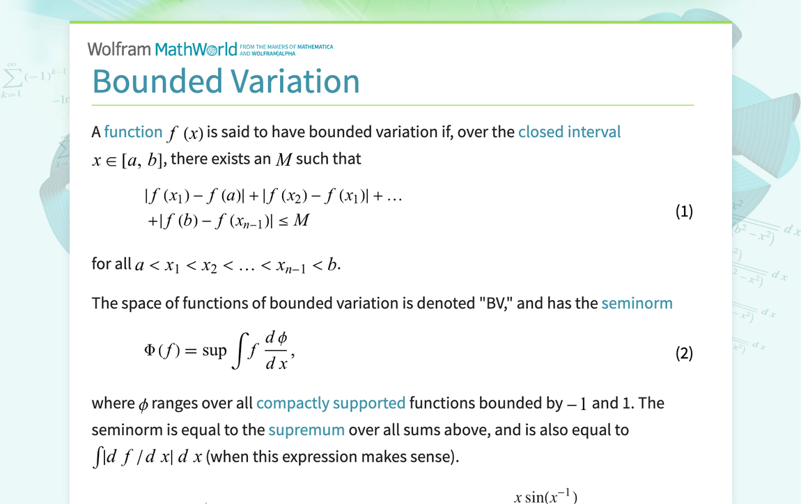 Bounded Variation From Wolfram Mathworld