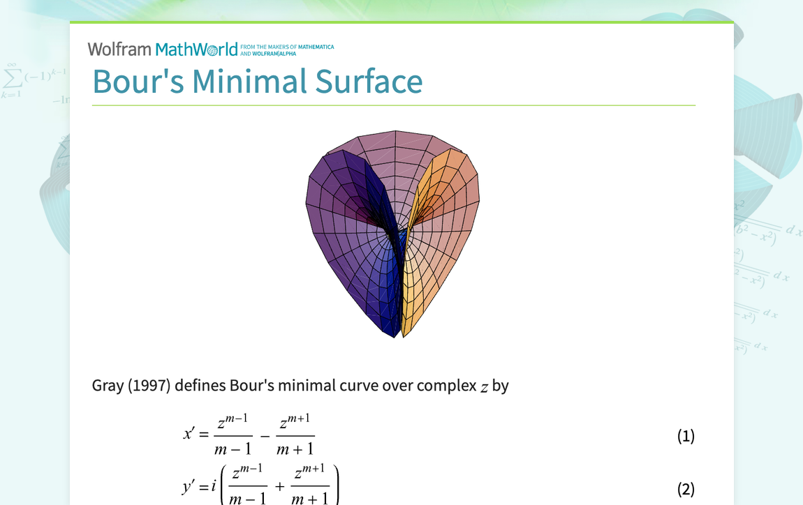 Bour's Minimal Surface -- from Wolfram MathWorld