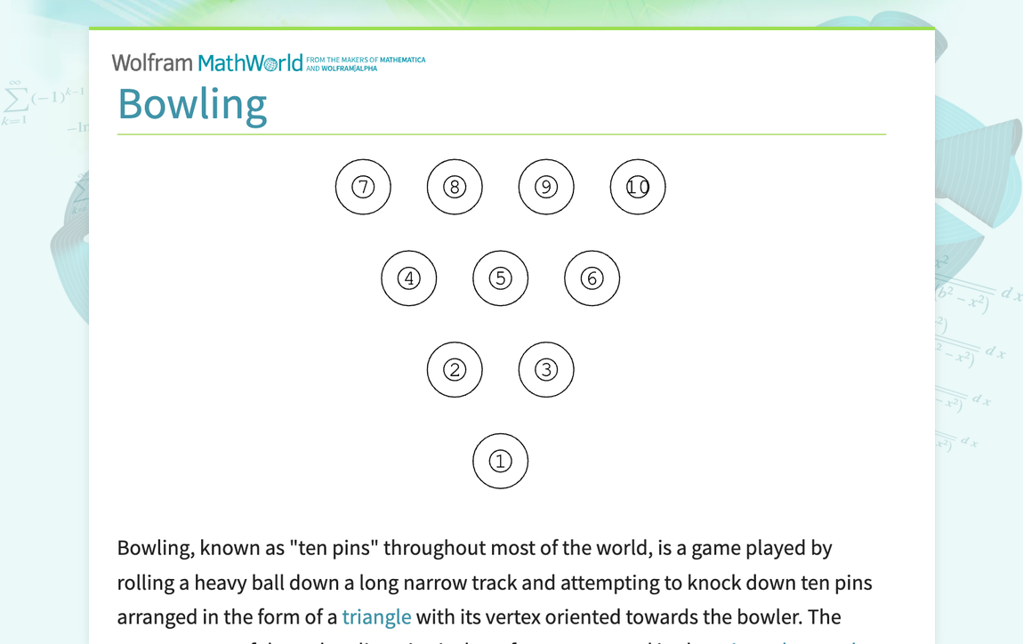 Bowling -- from Wolfram MathWorld