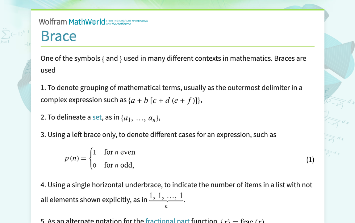 Brace -- from Wolfram MathWorld