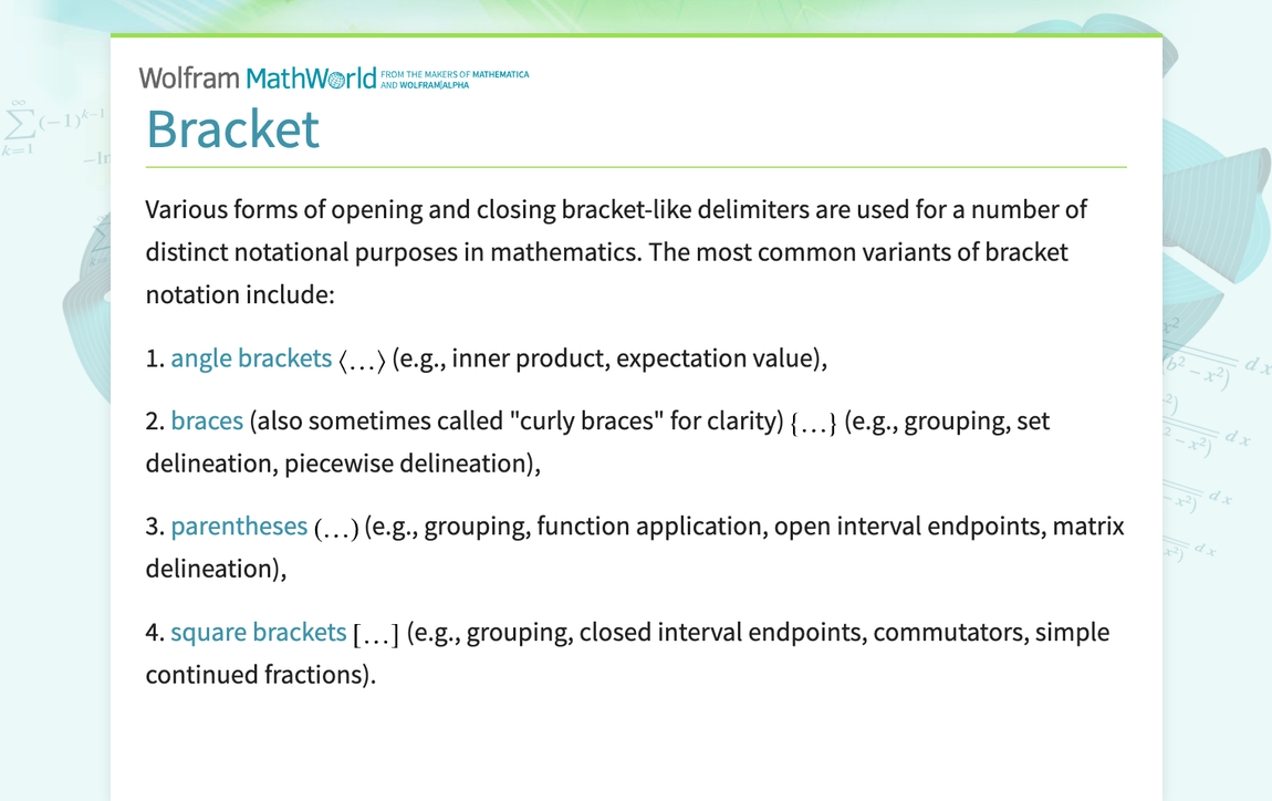 Bracket -- from Wolfram MathWorld