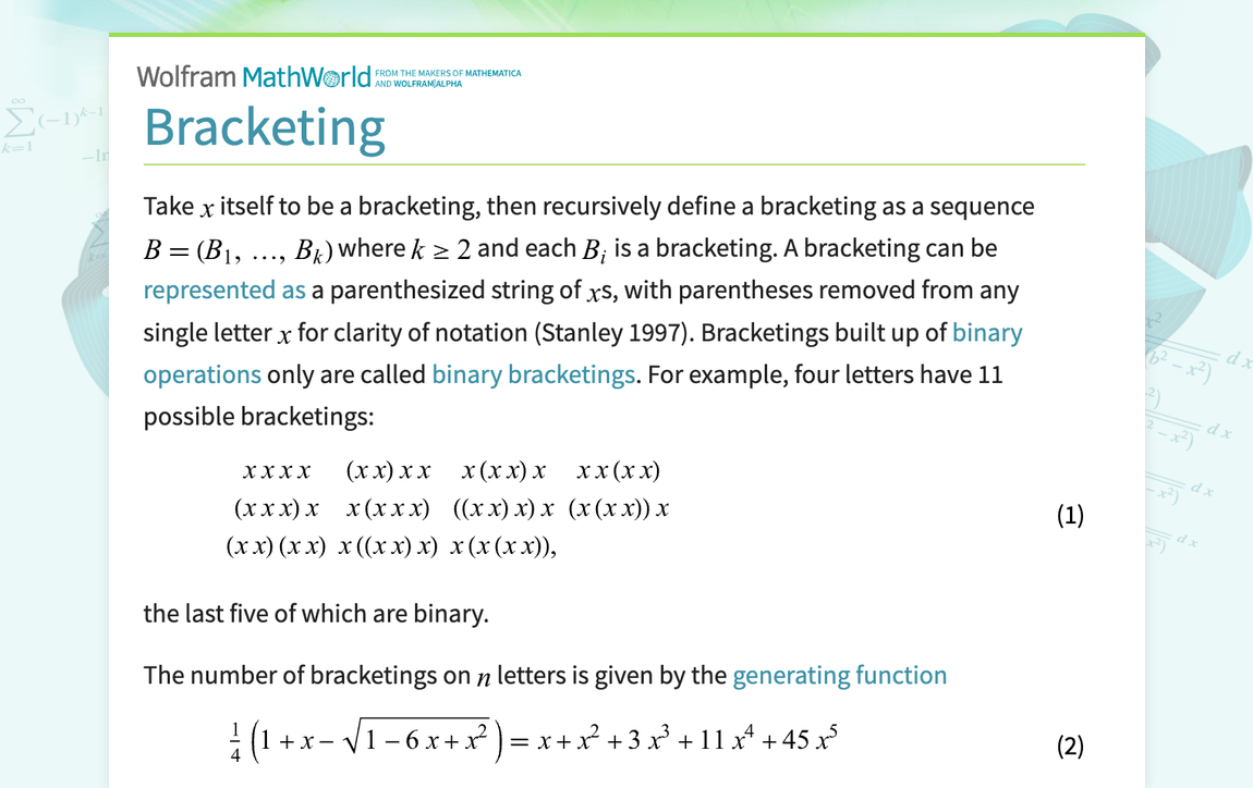 Bracketing -- from Wolfram MathWorld