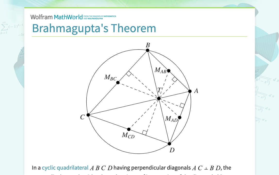 Brahmagupta's Theorem -- from Wolfram MathWorld