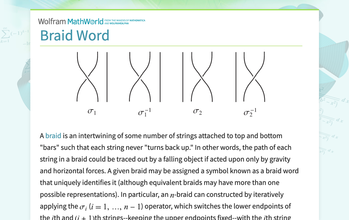 Braid Word -- from Wolfram MathWorld
