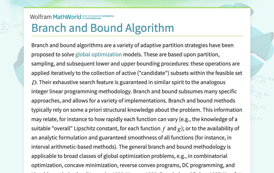Branch And Bound Algorithm From Wolfram Mathworld