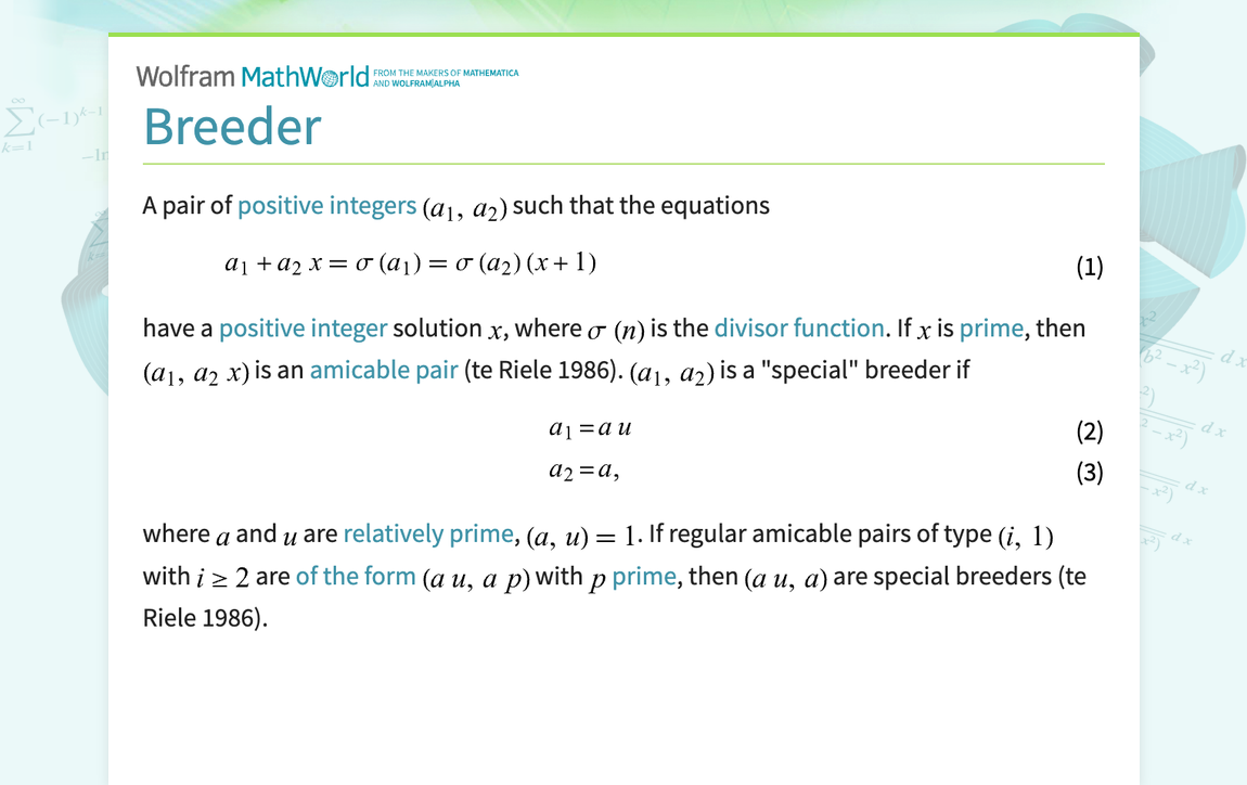 Breeder -- from Wolfram MathWorld
