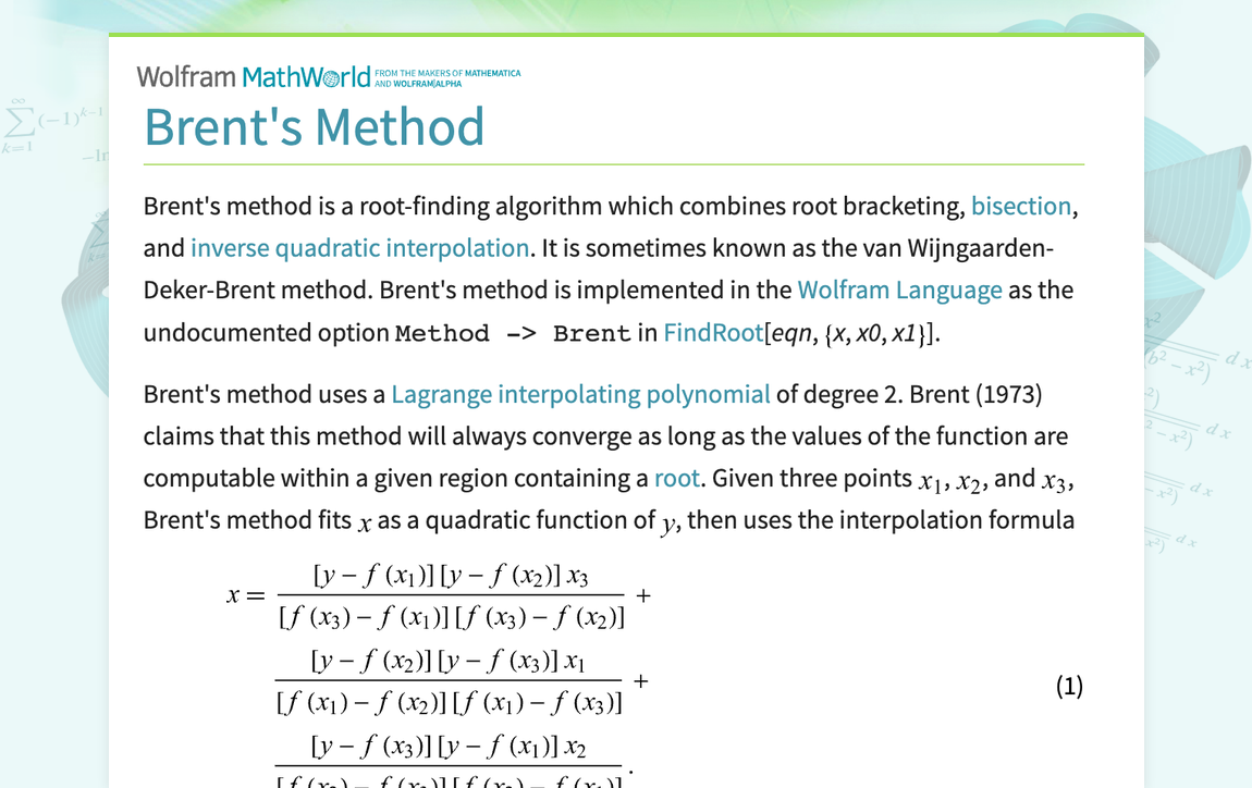 Brents Method From Wolfram Mathworld
