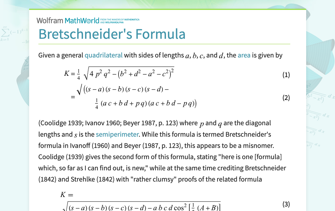 Bretschneider's Formula -- from Wolfram MathWorld