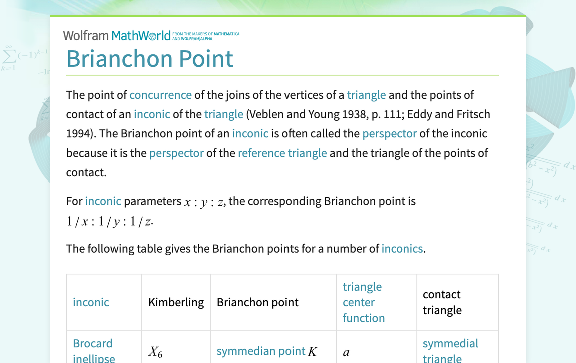 Brianchon Point -- from Wolfram MathWorld