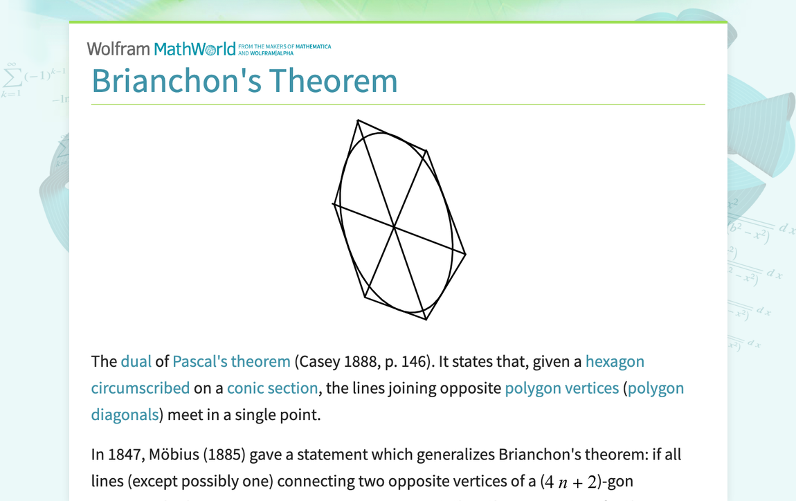 Brianchon's Theorem -- from Wolfram MathWorld
