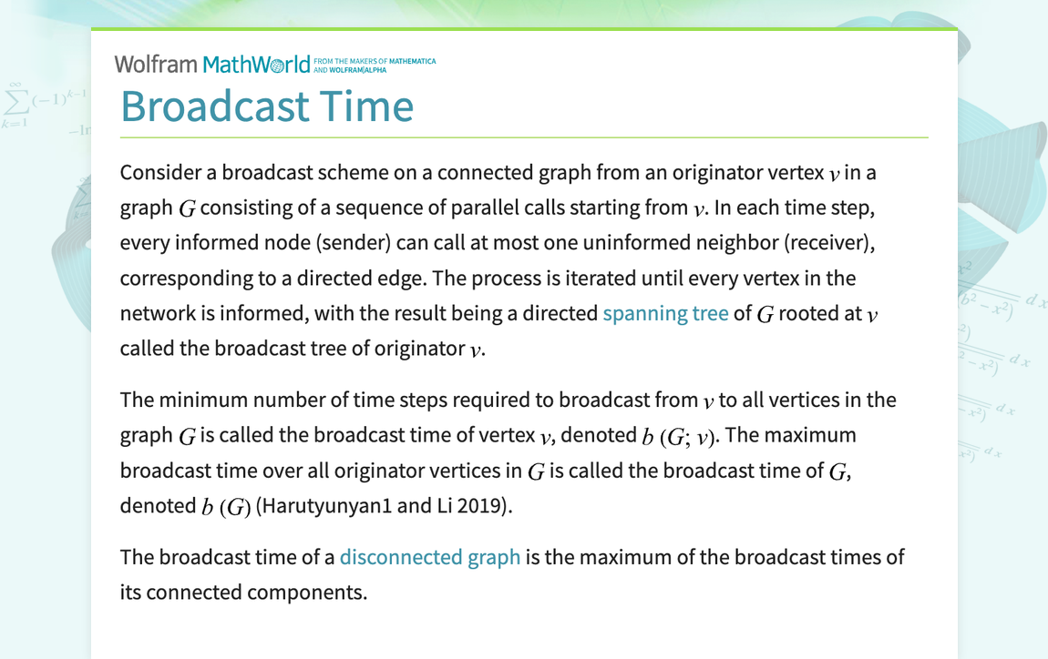 Broadcast Time -- from Wolfram MathWorld