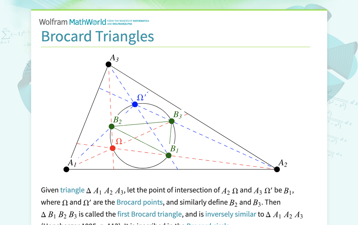 Brocard Triangles -- from Wolfram MathWorld