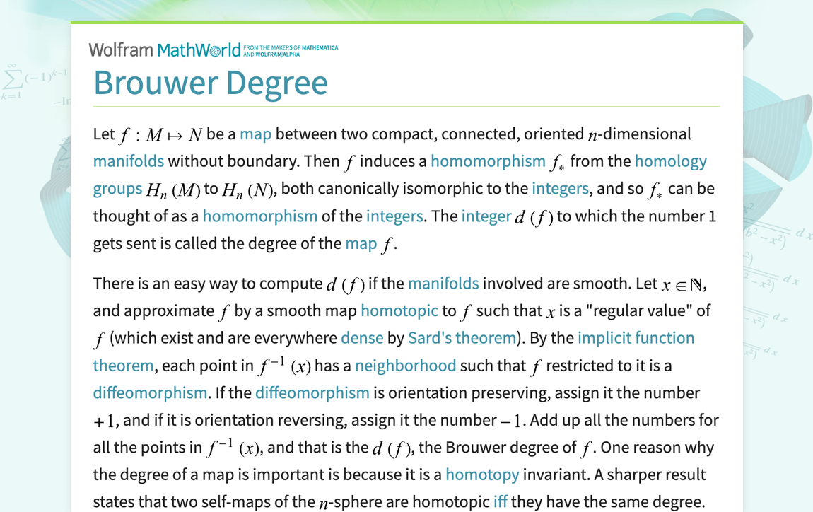 Brouwer Degree -- from Wolfram MathWorld