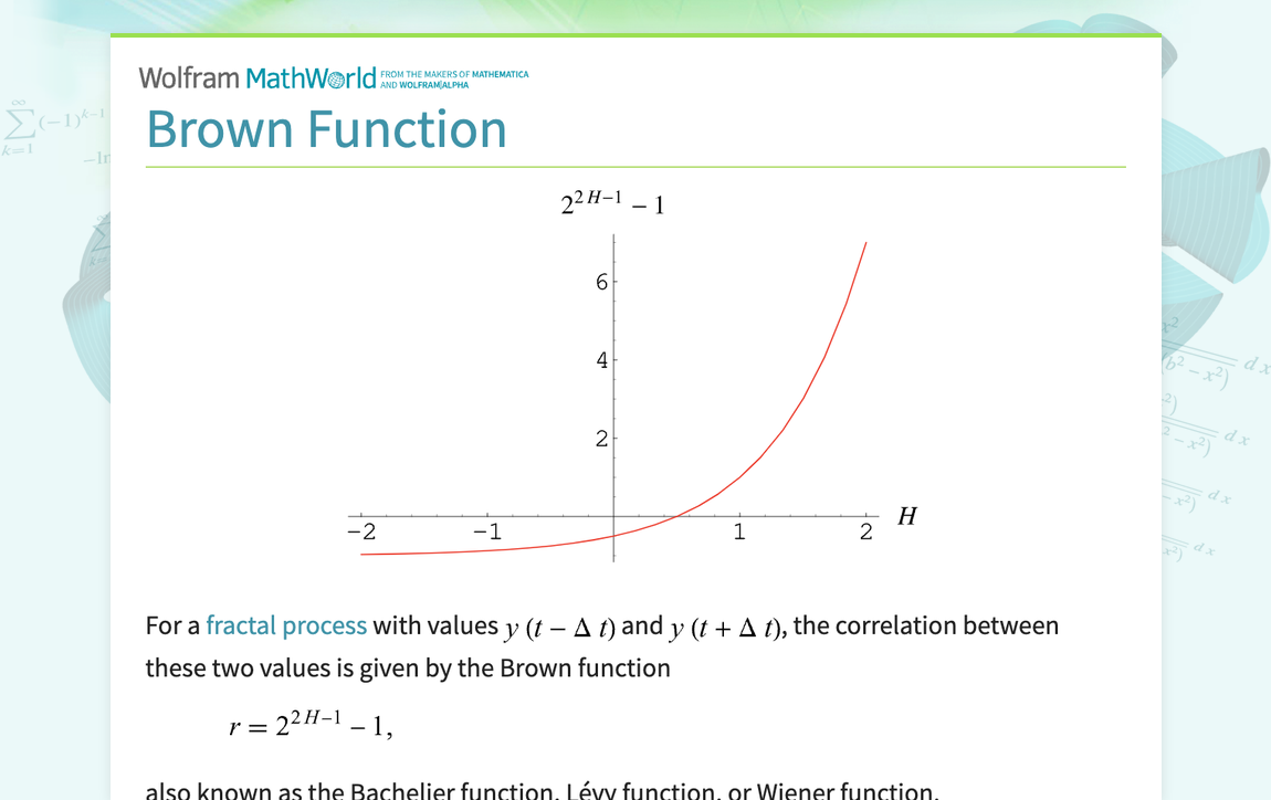 Brown Function -- from Wolfram MathWorld