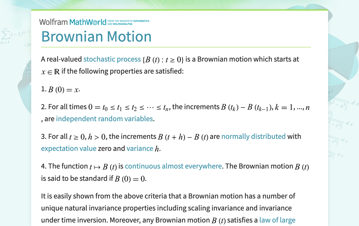 Brownian Motion -- from Wolfram MathWorld
